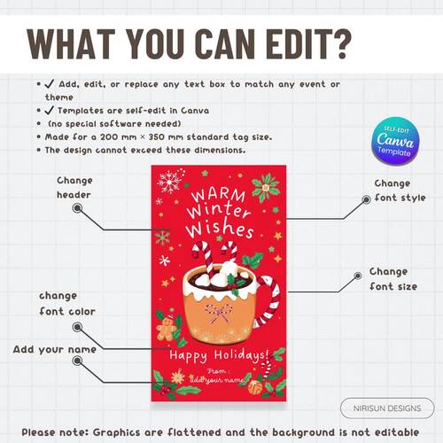 Editable Winter Treat Tags | Warm Winter Wishes Holiday Gift Label ...