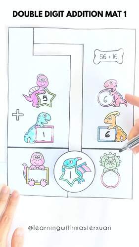 Double Digit Addition With Regrouping Mat 2nd Grade Dinosaur Math ...