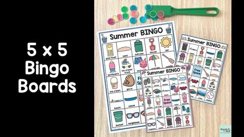 Summer Pairs Vocabulary Bingo Game Inference Clues for Speech Therapy
