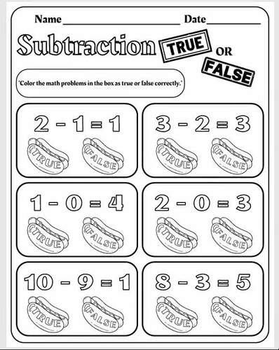 Subtraction True/False Coloring Activities ( 10 Pages ) by Latda Learning