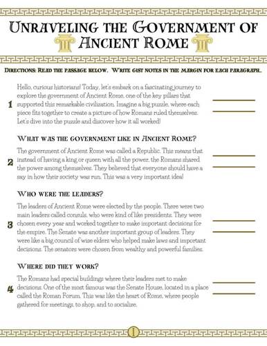 Ancient Rome & Greece Government Paired Passage Compare Write ELA ...