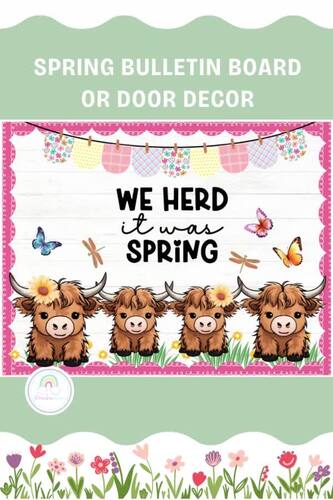 Highland Cow Spring Bulletin Board Ideas March April Classroom Door ...
