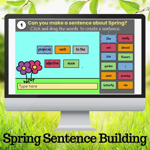 Spring Sentence Building with Parts of Speech Digital ELA Activity