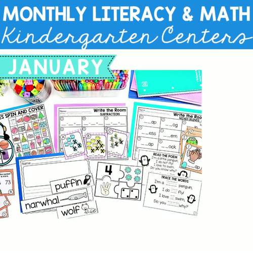 Monthly Math and Literacy Centers Bundle for Kindergarten | TPT