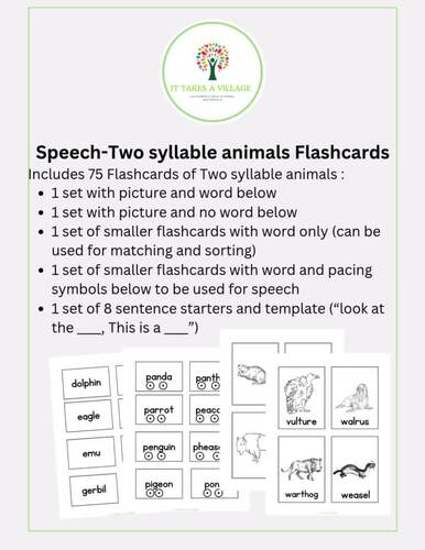 Speech-Two Syllable Animals and Bugs Flashcards set 3-Black + White ...