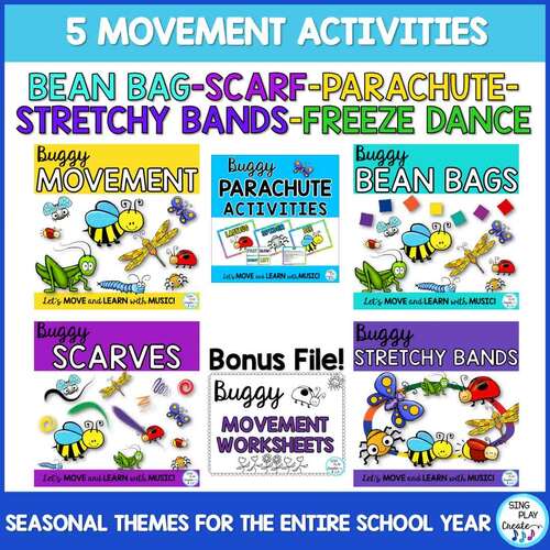 Movement Activities Bundle: Scarf, Freeze Dance, Bean Bags, Stretchy Band