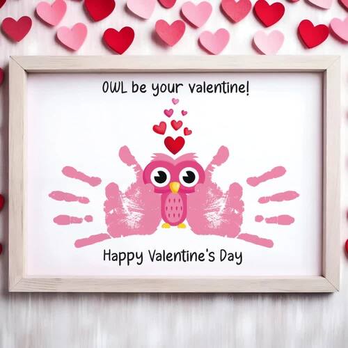 Valentines Handprint Craft | Owl Craft Toddler | Valentines Day Activities