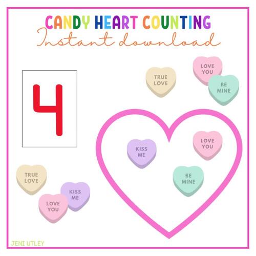 Candy Heart Math Centers | Valentine's Day Counting Activity for Preschool