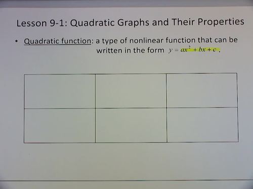 Algebra 1 Flipped Classroom - Chapter 9: Quadratic Functions and Equations Algebra 1 Flipped Classroom - Chapter 9: Quadratic Functions and Equations