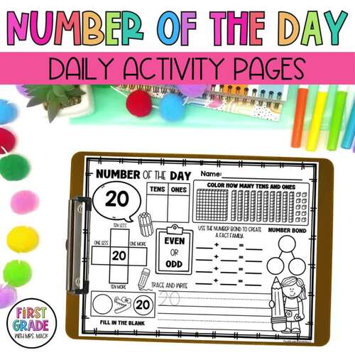 Daily Number of the Day Worksheets - First Grade Number Sense Math Activity