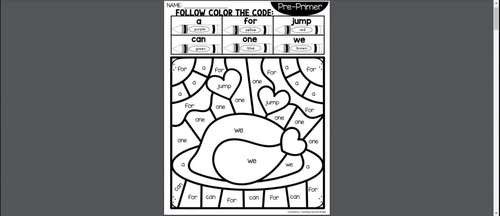 Sight Words Thanksgiving Theme with Pre-Primer Words by Teaching Second ...