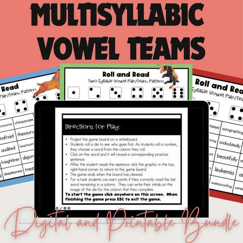 Roll & Read Multisyllabic 4+ Syllable Vowel Team Words Sentences ...