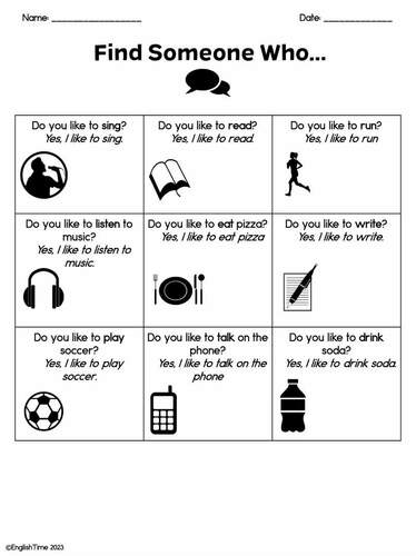 Newcomer ELL Oral Language Activity - Find Someone Who (Simple Present)