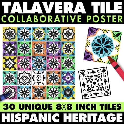 Talavera Tile Hispanic Heritage Collaborative Poster Coloring Art ...