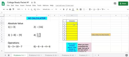 Pre-Algebra Skills Review - Self-checking Google Sheets Version by Time ...