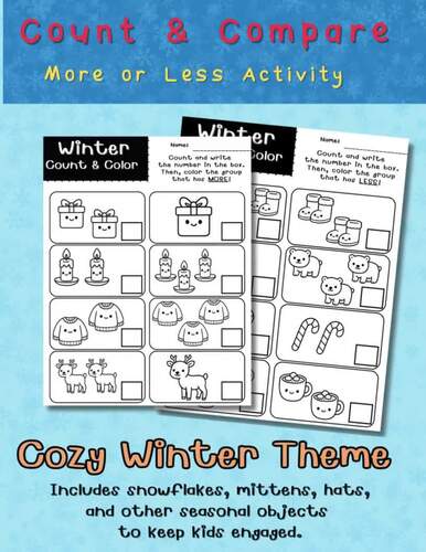 Winter Count and Compare Worksheets: More or Less Math Activities