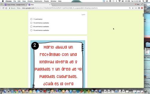 Area in Spanish - Distance Learning - Google Classroom - Math in Spanish