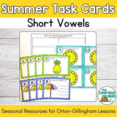 Summer Phonics Activities Task Cards Short Vowels Review | TPT