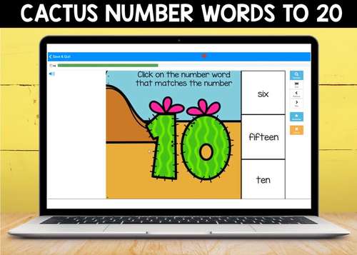 Cactus Number Words Boom Cards 0 - 20 | Distance Learning | TpT