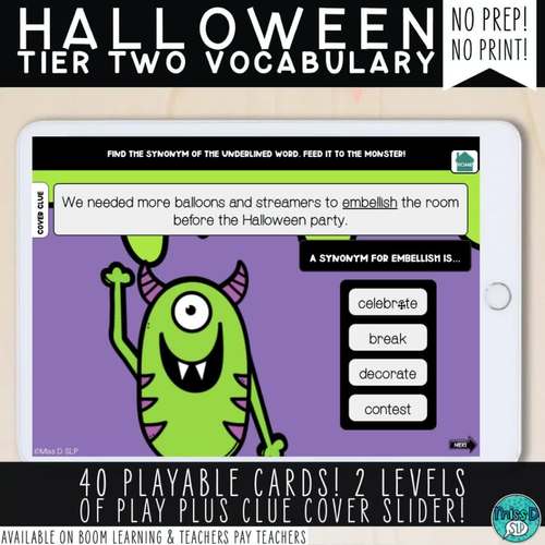 Halloween Tier Two Vocabulary: Synonyms & Context Clues BOOM CARDS™