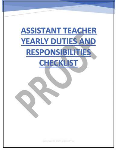 Assistant Teacher Yearly Duties and Responsibilities Checklist by Admin ...
