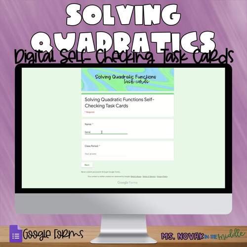 Solving Quadratic Equations Digital and Printable Task Card Activity