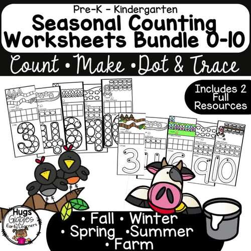 Seasonal Counting Worksheets Bundle 0–10 | Count Make Dot & Trace