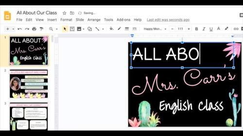 About the Teacher Google Slides Virtual Back to School Slideshow