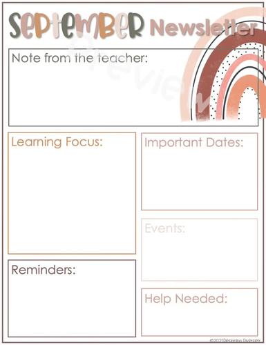 Neutral Boho Rainbow Monthly Newsletter Templates | EDITABLE | TPT