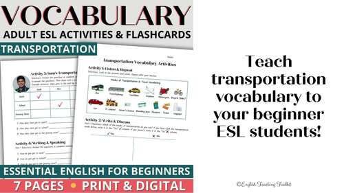 Beginner Adult ESL Vocabulary Activities Worksheets Flashcards ...