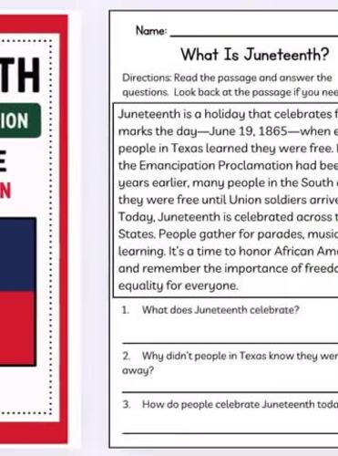 Juneteenth Reading Passages & Activities | Comprehension, Quiz & Graphing
