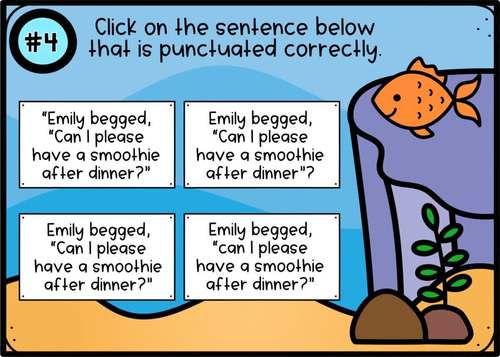 Punctuation in Dialogue Grammar Review Boom Cards™ Digital Task Cards