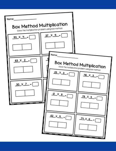 Area Model Multiplication Bundle Worksheet | Box Method Multiplication