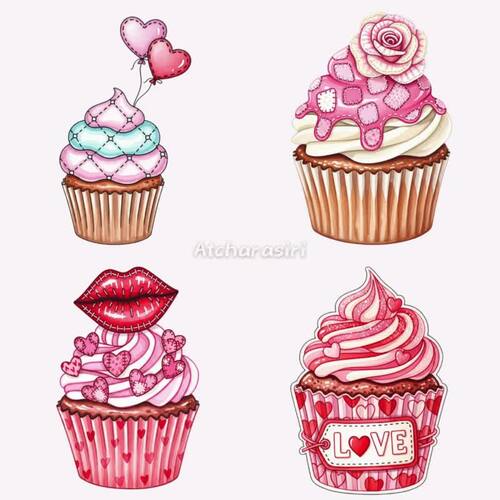 Valentines Day Cupcakes Clipart Set 18 Transparent PNG Handmade Inspired
