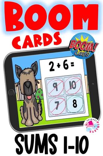 ADDITION TO 10 MATH BOOM CARDS - DOGS #2 by Primary Piglets | TPT