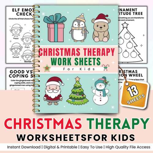 Kids Christmas Therapy Worksheets | SEL, Emotional Regulation & Coping ...