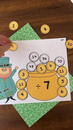 St Patricks Day Division Fact Practice Matching Activity | Colored and B&W