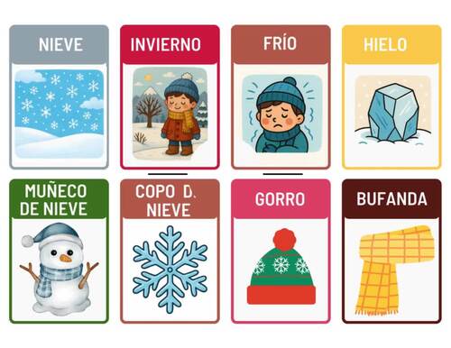 Winter Bilingual Flashcards for PreK and Kindergarten by El Club de Lucas