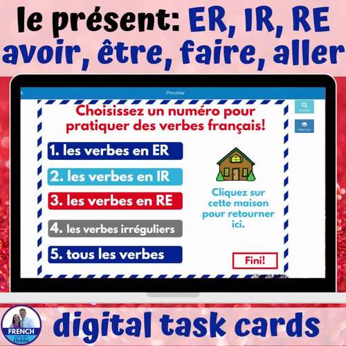 French Present Tense Verbs Regular ER IR RE & avoir, être, faire, aller ...
