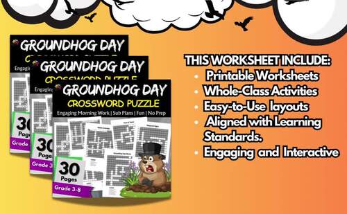 Groundhog Day Crossword Puzzles Sub Plan Activities3rd,4th,5th,6th,7th ...