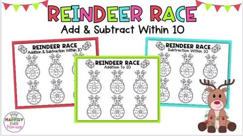 Christmas Roll and Race Dice Games - Addition and Subtraction Within 10