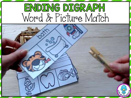 Ending Digraphs Clip Cards | Word & Picture Match Activity | TPT