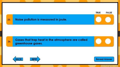 Pollution - Land Water Noise and Air True or False Quiz Game by ZaryLearns