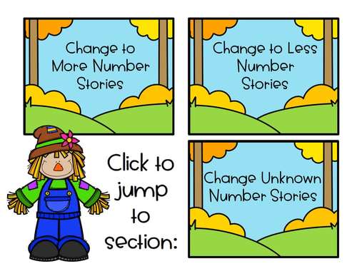 Change to More Less Unknown Number Stories Slides FALL NO PREP | TPT