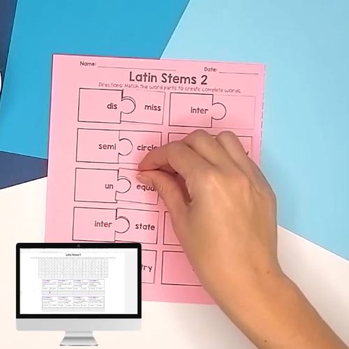 Word Work Latin and Greek Stems Affixes Roots Matching and Secret ...