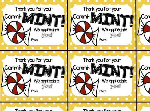 Mint Candy Teacher (Staff) Appreciation Treat Tag-Thank you for your ...