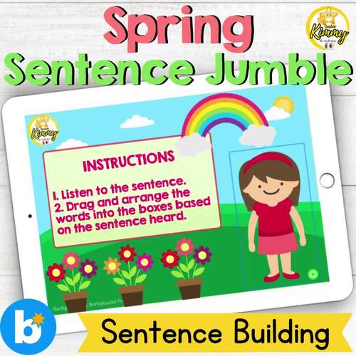 Spring Sentence Jumble Auditory Comprehension Boom Cards by Teacher Kimmy