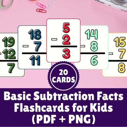 Basic Math Subtraction Flashcards: Printable Facts Learning Cards