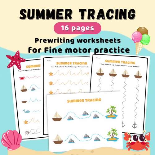 Summer Tracing Worksheets | 56 Pages Fine Motor & Prewriting Practice