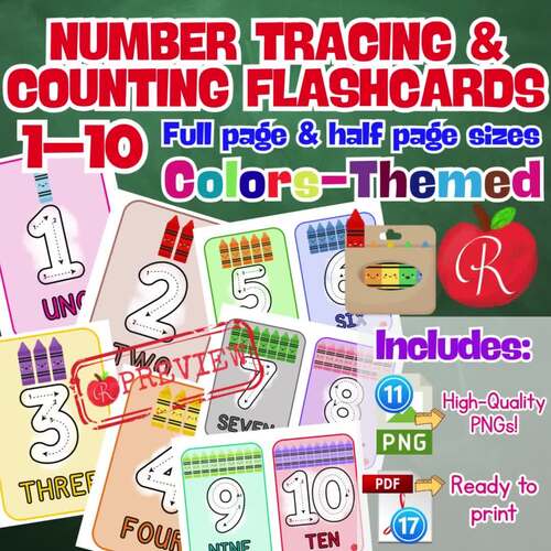 Number Tracing & Counting 1–10 Flashcards |Colors themed| PreK–2 ...